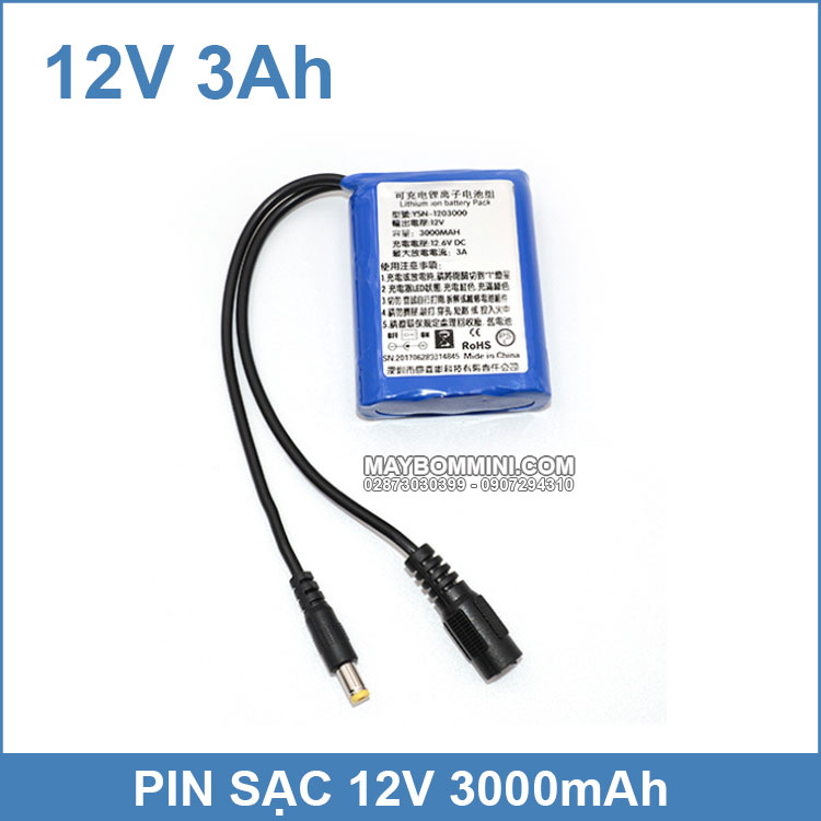 Pin sạc 12V 3000mAh - Bán máy bơm mini hàng đầu Việt Nam