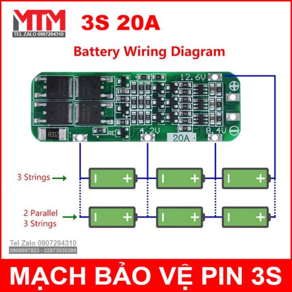 Mạch bảo vệ pin 3S 12V 20A PCB BMS