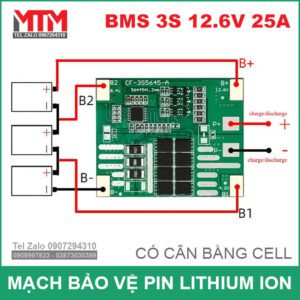 Mạch bảo vệ pin lithium ion 3S 12V 25A BMS có cân bằng