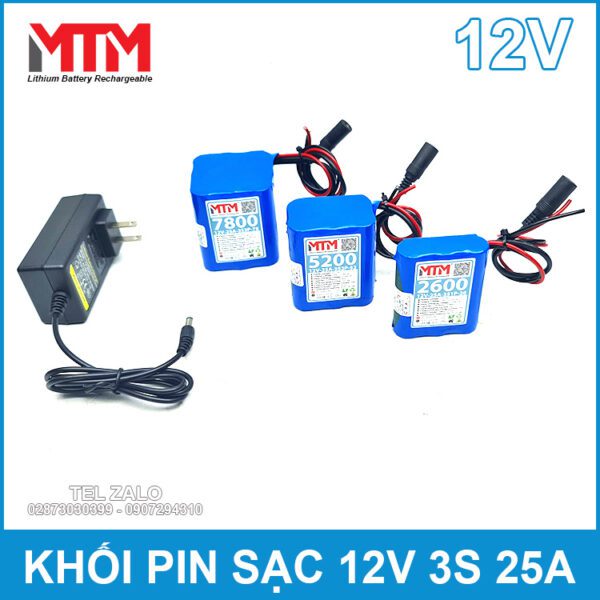 Khối pin sạc 12V 7.8Ah 25A 3S MTM
