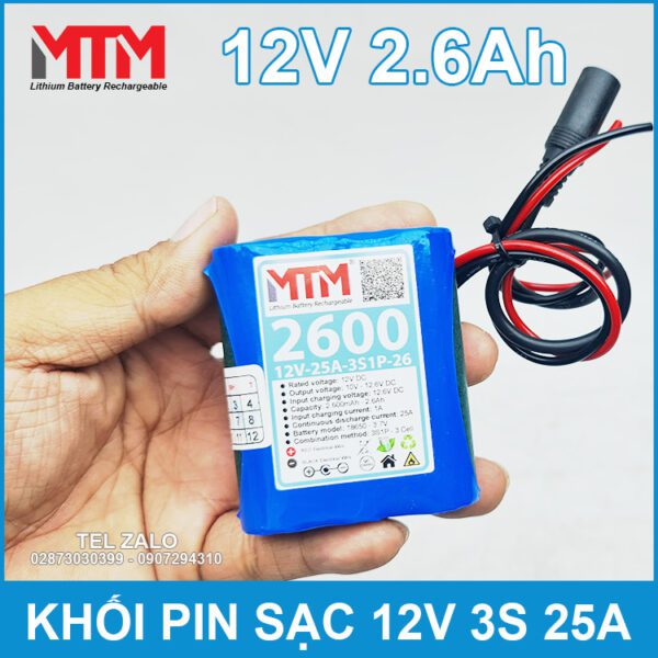 Khối pin sạc 12V 2.6Ah 25A 3S MTM - kèm sạc